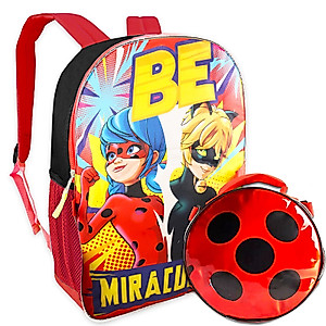 Zagtoon Miraculous Ladybug Backpack and Lunch Box School Set - Bundle with 16inch Miraculous Ladybug Backpack, Insulated Lunch Bag, Water Bottle, and More (Miraculous Ladybug School Supplies)