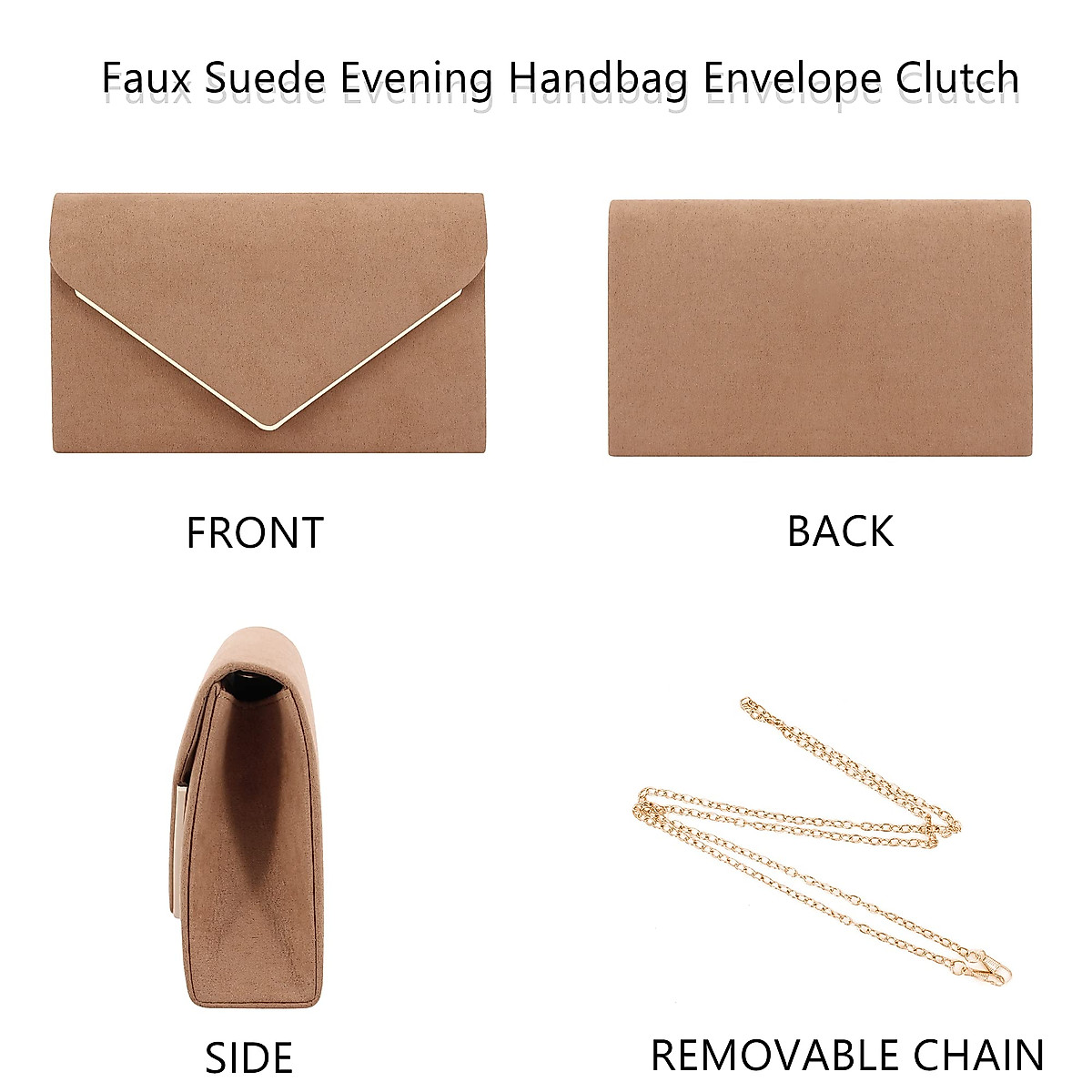 jascaela Women's Faux Suede Evening Clutch Handbags Envelope Evening Purses for Wedding Cocktail Prom Party - Camel
