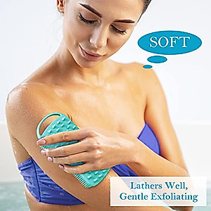 2 Pack Silicone Body Scrubber, 2 in 1 Shower and Scalp Massager Shampoo Brush, Soft Silicone Loofah for Sensitive Skin, Double-Sided Body Brush, Lathers Well, Gentle Exfoliating (Black,Green)