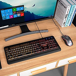 LED Keyboard and Mouse Combo USB Wired Characters Illuminzted Gaming Keyboard 3600 DPI Optical Mouse Compatible with Windows Linux Mac MacBook Computer Laptop