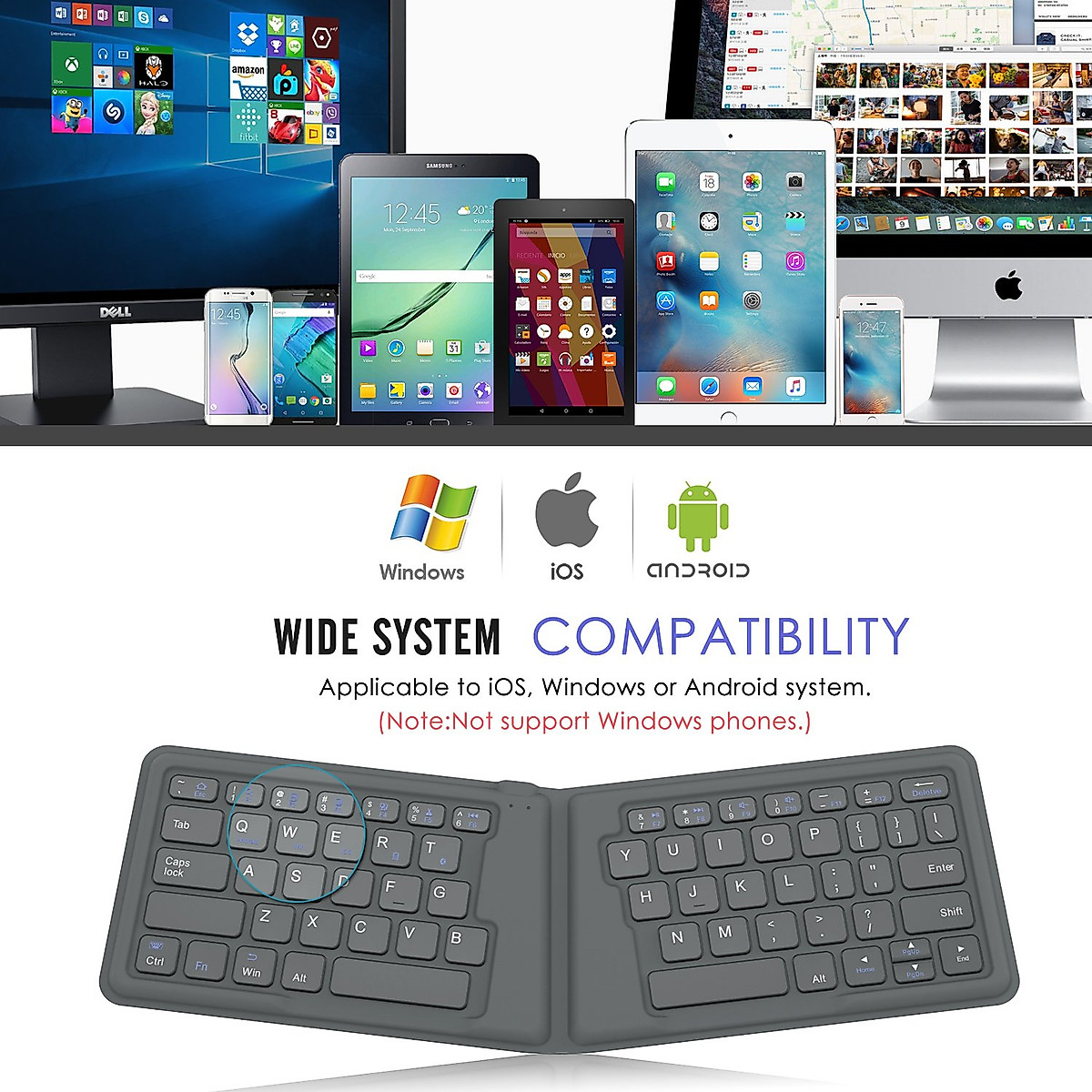 MoKo Foldable Bluetooth Keyboard, Ultra-Slim Portable Wireless Keyboard Rechargable Fit iPad iPhone, Folding Bluetooth Keyboard Compatible with iOS Android Windows Tablet Smartphone Laptop, Gray