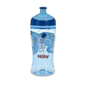 Nuby Printed Kids Pop Up Sipper Water Bottle, Colors May Vary, 1 Pack, 12 Oz., Multi