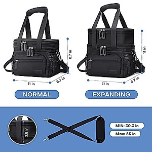 RONROX Double Deck Insulated Lunch Box, Leakproof Reusable Lunch Cooler Bags, Expandable Large Lunch bag, 900D Oxford for Men Women, Adults Work, Office, Picnic, 17L, Black