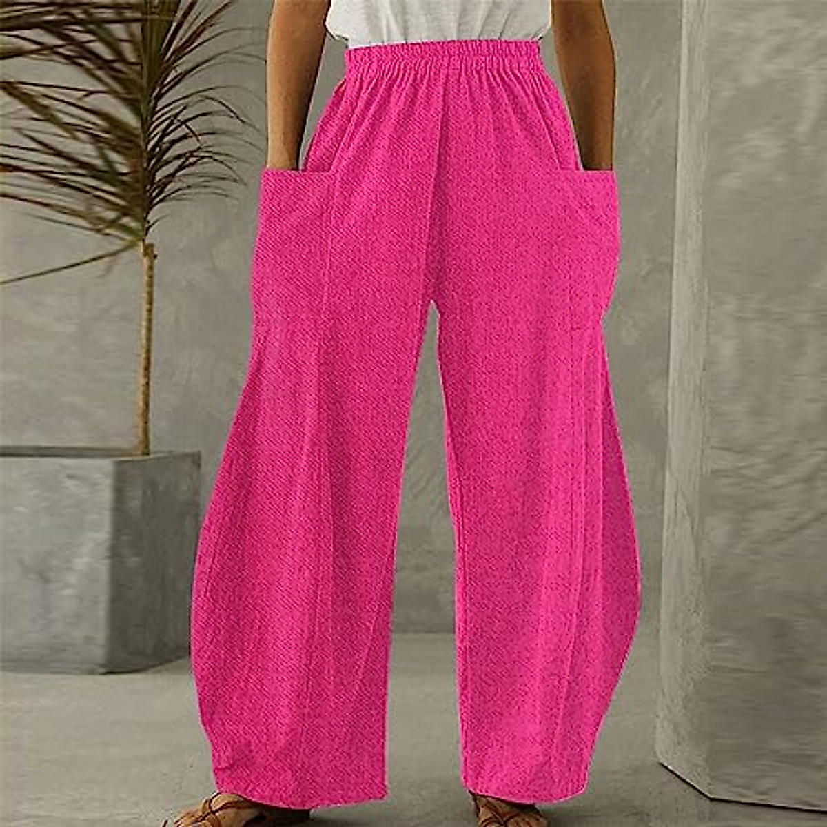 Ganfancp Wide Leg Trouser Pants for Women Ombre Tie Dye Elastic Waist Palazzo Pants Plus Size Straight Long Pant with Pockets
