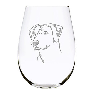 Rhodesian Ridgeback (R2) themed, dog stemless wine glass, 17 oz.