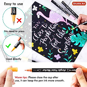 28 Metallic Colors Dual Tip Acrylic Paint Markers, Brush Tip and Fine Tip Acrylic Paint Pens for Rock Painting, Ceramic, Wood, Canvas, Plastic, Glass, Stone, Calligraphy, Card Making, DIY Crafts