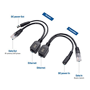 Cable Matters Inline Passive Power Injector Over Ethernet (PoE Injector and PoE Splitter Kit) in Black