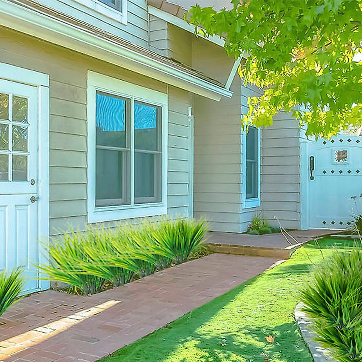 12 Bundles Artificial Wheat Grass Outdoor Plants, UV Resistant Fake Grass Faux Plastic Greenery Stems Plants for Porch Garden Farmhouse Window Box Decorating