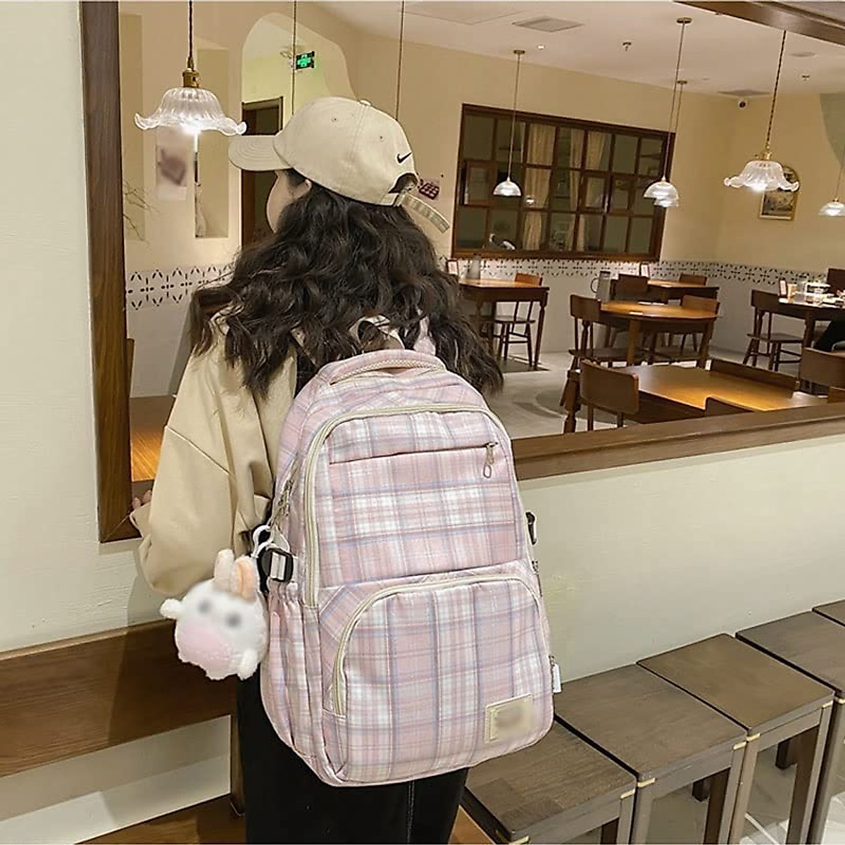 DINGZZ Women Plaid Backpack Large Capacity School Backpack Teenager Girl Lattice Travel Backpack (Color : D, Size : 31 * 14 * 44CM)