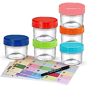 6 Pack Baby Food Storage Containers with Labels-4 Oz Baby Food Jars, Leak Proof, Puree Glass containers with lids Microwave & Dishwasher Safe Infants Kids & Growing Babies