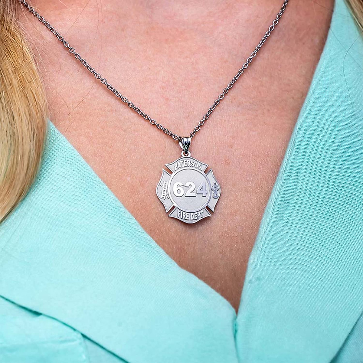 PicturesOnGold.com Solid 10k Yellow Gold Personalized Firefighter Badge with Your Number & Department - Size 3/4 x 3/4 inch