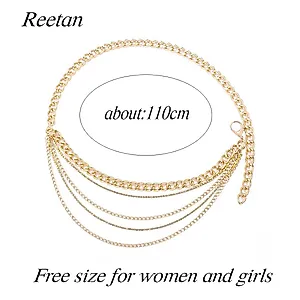 Reetan Boho Crystal Body Chains Layered Waist Chain Rave Belly Chain Party Nightclub Body Jewelry Accessories for Women and Girls (Gold)