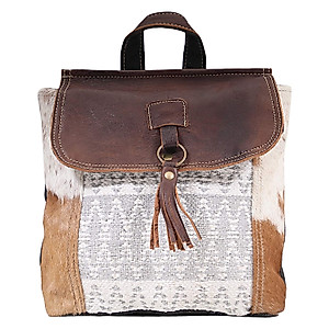Myra Bag Hanging Buckle Upcycled Canvas & Cowhide Leather Backpack S-1609