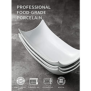 LAUCHUH Porcelain Serving Platter with Handles Serving Bowl Set for Noodles 11.93-inch Porcelain Platter Set Large Dinner Plate for Meat, Salad Set of 2 White