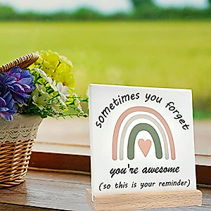 Urbcent Inspirational Gifts for Women Encouragment Signs Desk Decor for Friends Motivational Quote Decorative 6"x6" Plaque with Wooden Stand
