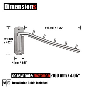 JQK Folding Clothes Hanger Rack, Stainless Steel Swing Arm Hook Holder, Clothing Hanging System Drying Closet Storage Organizer Brushed Finished Wall Mount, SHR100-BN