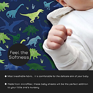 Boy Crib Sheet & Changing Pad Cover, Dinosaur Nursery Bedding, Dinosaur Sheets for Baby Toddler Mattress