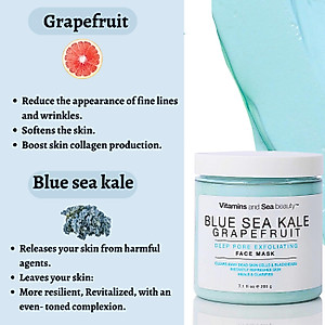 VITAMINS AND SEA BEAUTY, Exfoliating Face Mask Deep Cleansing Purifying Blackhead Pore Control with Blue Sea Kale and Grapefruit, Skincare for All Skin Types, 8.5 Fl Oz