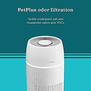 Homedics 5-in-1 PetPlus UV-C Air Purifier - 360-Degree HEPA Filter for 266 Sq Ft, Air Purifiers for Pets, Bedroom, and Home with Essential Oil Pads and Built-In Timer, 3 Speed Settings, White