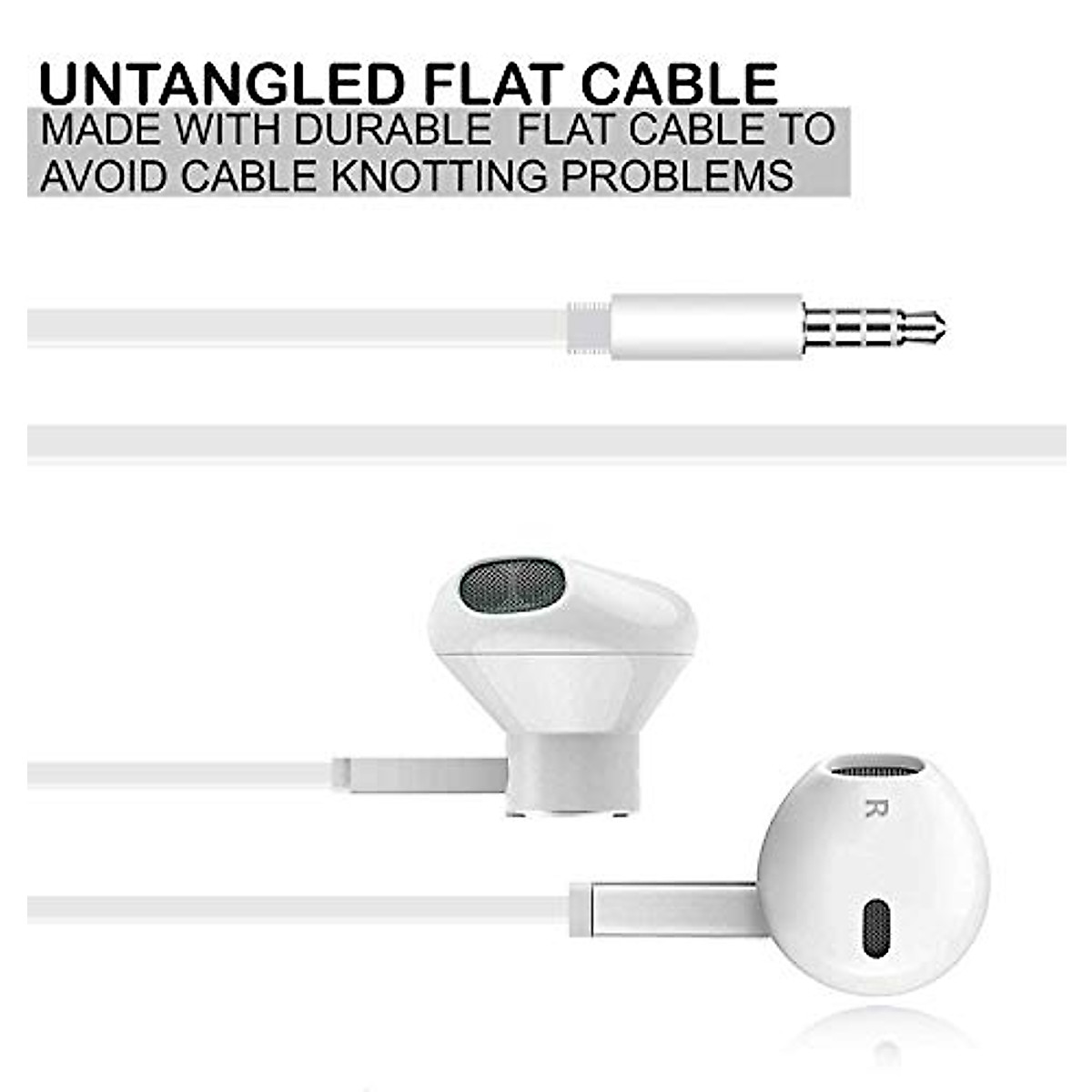 Earbud Headphones with Remote & Microphone, in Ear Earphone Stereo Sound Noise Isolating Tangle Free for Smartphones, Laptops, MP3/MP4, Gamer, Walkman(Classic White) 3 Pack