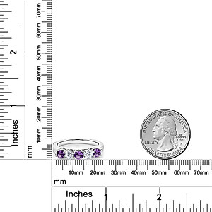 Gem Stone King 925 Sterling Silver Purple Amethyst and White Moissanite 5-Stone Wedding Anniversary Band Ring For Women (0.80 Cttw, Gemstone February Birthstone, Available In Size 5, 6, 7, 8, 9)