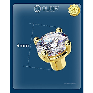 OUFER 14K Solid Gold Clea CZ Replacement Ball Externally Threaded for Belly Button Rings (Gold)
