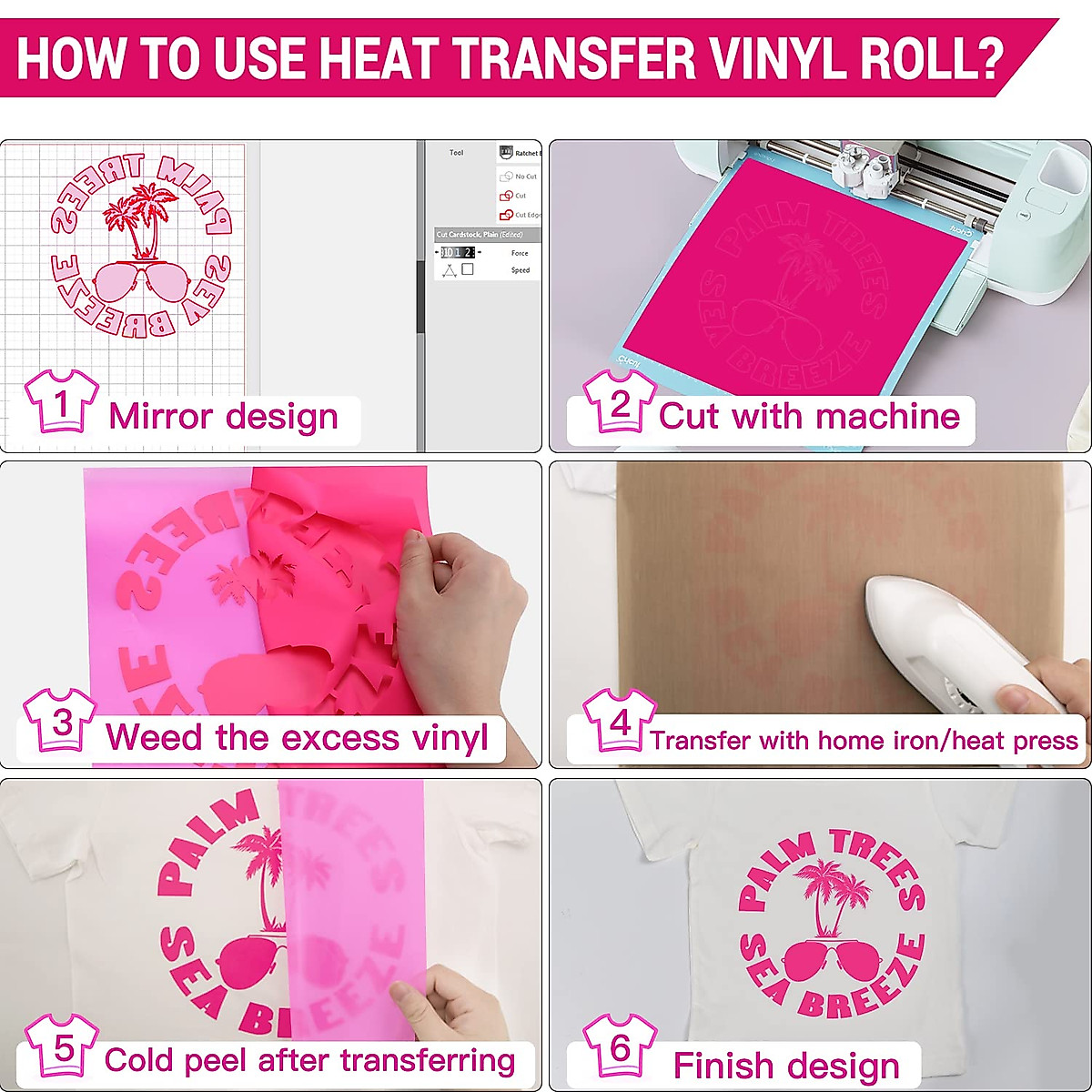 HTVRONT HTV Vinyl Pink Heat Transfer Vinyl Roll - 12in x10ft PU Vinyl HTV Iron on Vinyl Easy to Cut & Weed for Heat Vinyl Design (Hot Pink)