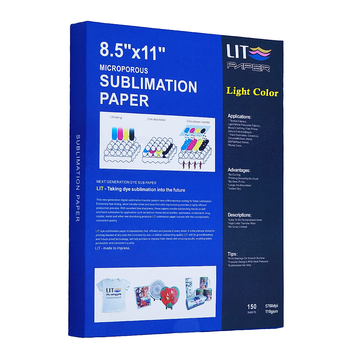 LIT Sublimation Paper 8.5x11 Inch, 150 Sheets 110gsm Heat Press Transfer Paper - For Epson Sawgrass Ricoh HP Inkjet Sublimation Printers With Sublimation Ink For Blank Sheets Mugs Tumblers T-shirts