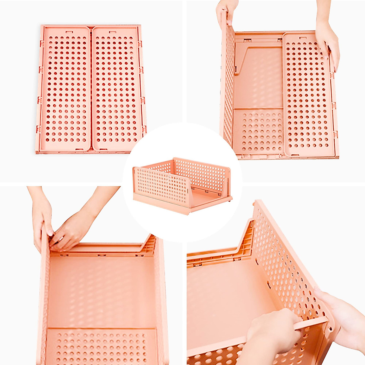 CYOIDAI Gywinovo souG 2 Pack (17x 13.2 x 7.3 inch) Stackable Plastic Storage Basket-Foldable Closet Organizers Storage Bins, Perfect for Kitchen, Office, Bedroom & Bathrooms(Pink)