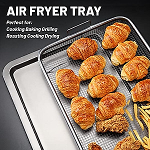Air Fryer Basket For Oven, 18.1x11.8inch Stainless Steel Large Air Fryer Tray For Oven, Non-sitck Grill Basket Air Fryer Pan, Baking Sheet Cookie Sheet 2 Piece Set