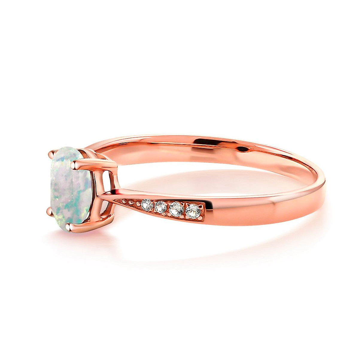 Gem Stone King 10K Rose Gold White Opal and White Diamond Engagement Ring For Women (0.69 Cttw, Gemstone October Birthstone, Oval Cabochon 7X5MM, Available In Size 5, 6, 7, 8, 9)