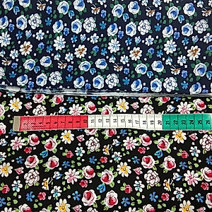 PUMCRAFT Sewing Fabric 100% Plain Cotton Poplin Black Colorful Flower and Navy Blue FlowerPrinted Cotton Poplin Fabric 50x140cm Tree Fabric Patchwork - 50cm - 140cm Fabric Patchwork Craft
