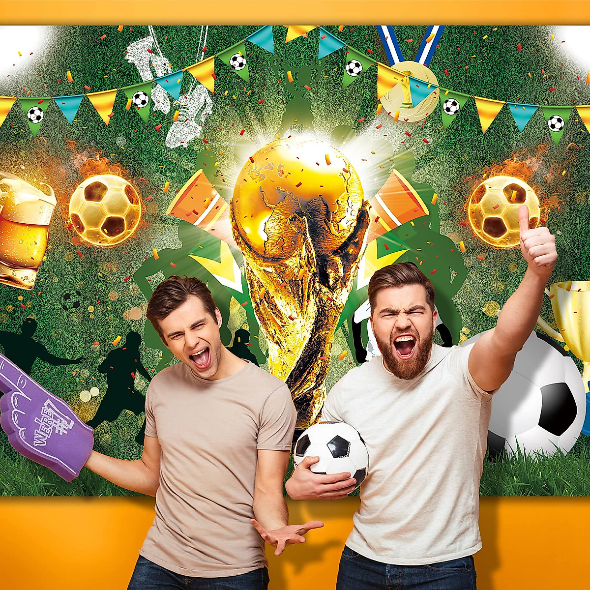 Soccer Backdrop,7x5FT Football Backdrop World Cup Backdrop Football Background Football Green Grass Field Photography Backdrop Soccer Banner for World Cup Party