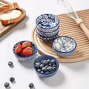 Selamica Ceramic Dipping Bowls Small Dip Bowl 3 inch Soy Sauce Dish Set, 2.7 oz Mini bowl for Side Dish, Appetizers, Sushi, BBQ, Set of 6, Vintage Blue