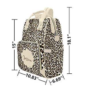 Anneunique Leopard Print Diaper Bags Backpack with Name Personalized Baby Bag Nursing Nappy Bag Travel Tote Bag Gifts for Mom Girl, 15x10.83x6.69 Inch (Pack of 1)