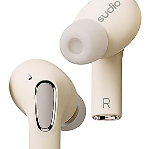 Sudio E2 Wireless Earbuds with Bluetooth 5.2, Hybrid ANC, Vivid Voice Microphone System, Spatial Sound by Dirac Virtuo, 30h Playtime, Quick Charge, IPX4 Splash Proof (Sand)