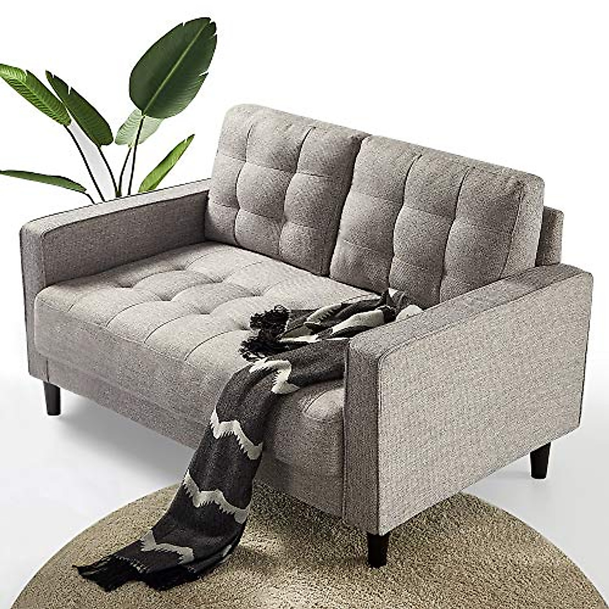 ZINUS Benton Loveseat Sofa, Grid Tufted Cushions, Easy, Tool-Free Assembly, Soft Grey