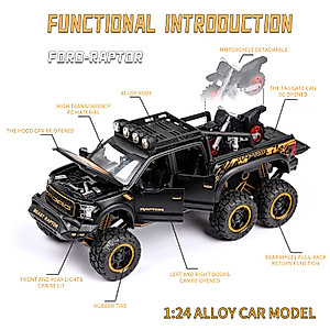 Monster Trucks for Boys - 1/24 Scale Die-Cast Metal Toy Car F150 with Sound and Light,Pickup Truck and Trailer Cars Toy Cars for 3+ Year Old Boys (Black)