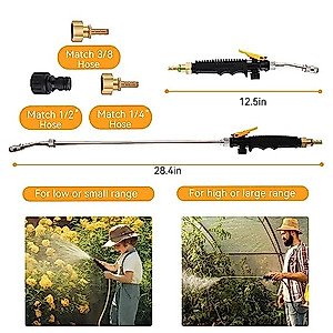 28" Sprayer Wand, Replacement Sprayer Wand, 3/8” & 1/4" Brass Barb, Replacement Wand For Sprayer, Adjustable Stainless Steel Garden Sprayer Wand with Shut-Off Valve, With 2 Hose Clamps & Hose Connects