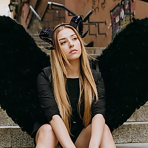 Orgoue Devil Horns Headband, Black Horns Headband Demon Horns Ram Horns Headband for Women Men for Halloween Costume Cosplay