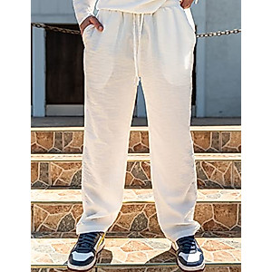 COOFANDY Men's 2 Piece Linen Set Long Sleeve Henley Shirts Casual Beach Pants With Pockets Summer Yoga Outfits