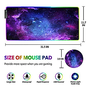 DINKY RGB Gaming Mouse Pad, Large Extended Soft Led Mouse Pad with 14 Lighting Modes, Water Resist Keyboard Pad, Computer Keyboard Mousepads Mat 31.4×11.8 inches- Purple Nebula