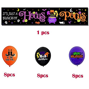 Houcs Pocus Yard Sign Banner It's Just a Bunch of Hocus Pocus Decorations Halloween Party Supplies Include Banner and 24pcs Balloons Outdoor Decoration Halloween Party Backdrop Photo Prop Background