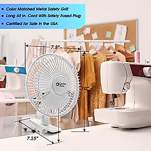 Comfort Zone CZ6CBK 6" Quiet Portable Indoor 2-Speed Desk Fan with Clip and Fully Adjustable Tilt, Black