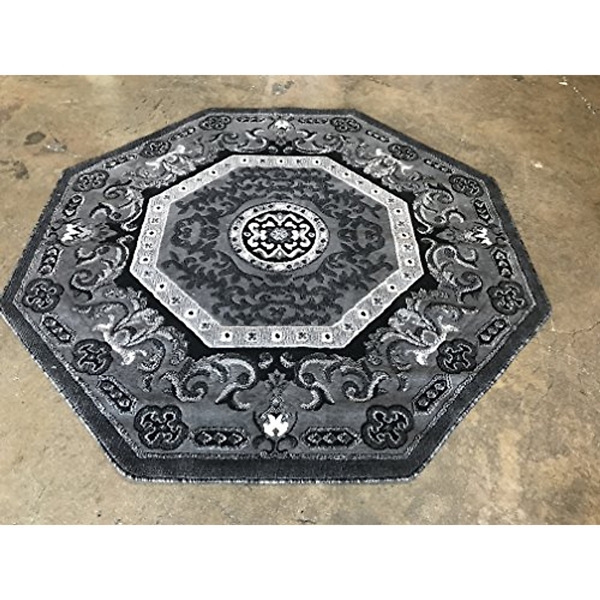 Carpet King Traditional Oriental Octagon Area Rug Grey Black Silver Gray Design 101 (5 Feet 3 Inch X 5 Feet 3 Inch)
