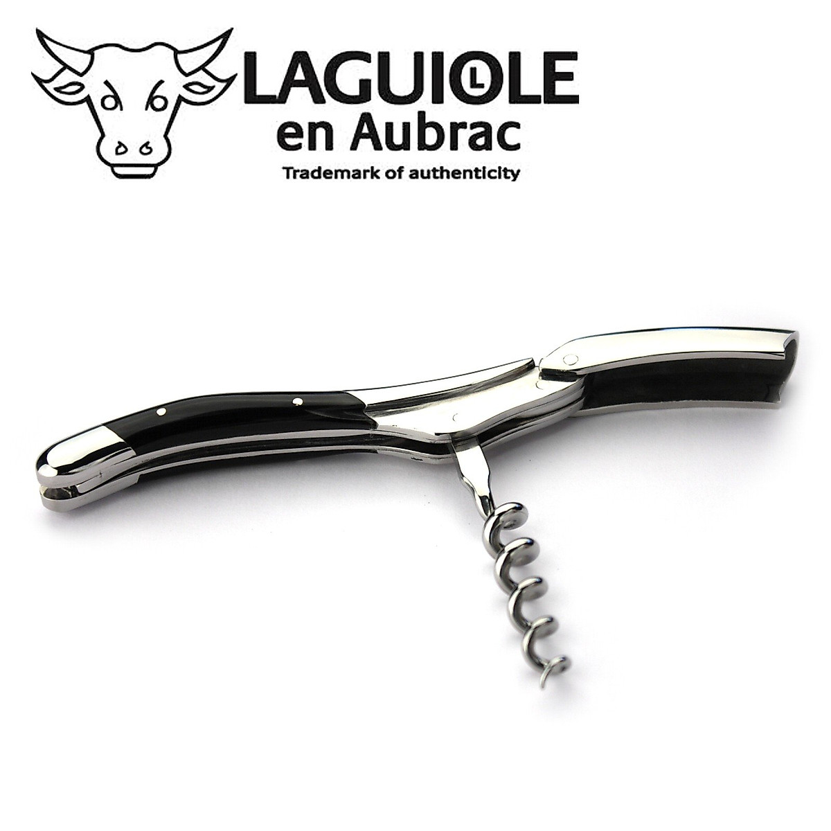 Laguiole En Aubrac Sommelier Waiter's Corkscrew, Buffalo Horn Handle, Wine Opener With Foil Cutter & Bottle Opener, Stainless Steel Shiny Bolsters