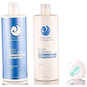 Colure True Color Care Richly Moisturize Shampoo & Conditioner DUO Set (with Sleek Compact Mirror) (33.8 oz Liter Large Kit)