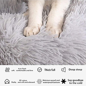 Gavenia Indoor Cat Bed, 20''x20'' Washable Donut, Soft Plush Pet Cushion, Waterproof Dog and Cat Bed for Sleep Improvement, Grey