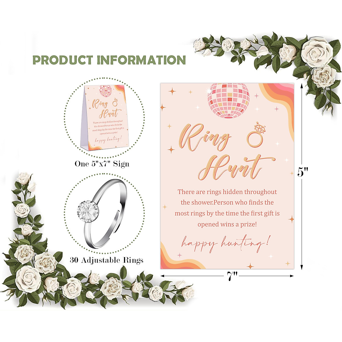 Disco Ball Ring Hunt Game, Find the Rings Bridal Shower Game with 30 Fake Rings, Boho Bridal Shower Decorations, Wedding Shower or Bachelorette Party Supplies - 04