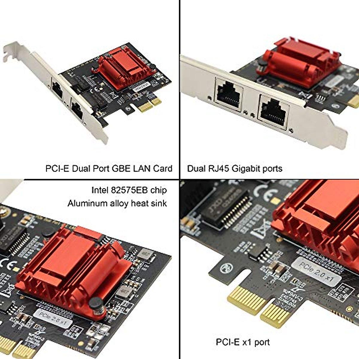 Dual Port Gigabit Ethernet Converged PCI-E x1 Card,2X RJ45 Gigabit Network Interface Controller Adapter,with 82575EB Chipset for Desktops,Work Stations,Servers, with Low Profile Bracket.